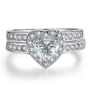 MABELLA Sterling Silver Cubic Zirconia Promise Rings Women Wedding Band Heart Engagement Ring Bridal Set