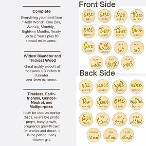 Yumi and Berry Baby Milestone Cards from Newborn to 2 Years Wooden Monthly Discs Comes with Hello World Sign Weekly Wood Dics - Month Signs (Wild Brave 15 Pieces Set) beige