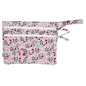 BapronBaby Blushing Blooms Wet Dry Bag - Waterproof Two Zipper Pockets - Reusable for Mealtime, Diapers, Stroller, Snacks, Swimsuits - Machine Washable - 11" x 9"
