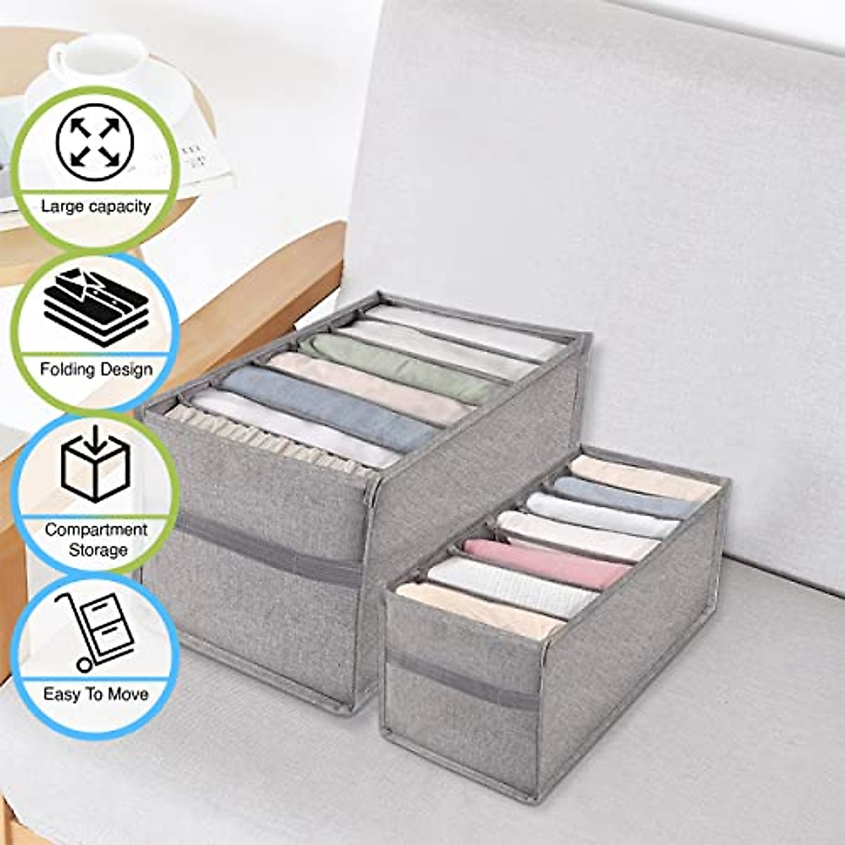 3PCS Washable Wardrobe Clothes Organizer, Foldable Drawer Organizer For Jeans, Pants, Leggings, T-Shirts, Skirts, Socks, Kid (SET OF 3,7&7&9 GRIDS), Grey, LS-C211203