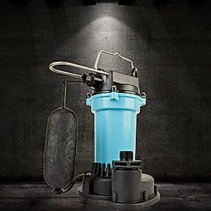 Little Giant 5.5-ASPA 115-Volt, 2100 GPH, 1/4 HP Automatic Aluminum Sump Pump with Snap-Action Float Switch and 10-Ft. Cord, Blue or Black, 505702