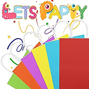 Poever 48Pcs Party Favor Bags Colorful Gift Bags 6 Colors 10x5x13 Kraft Paper Bags with Handles Rainbow Goody Bags for Kids Birthday Wedding Business