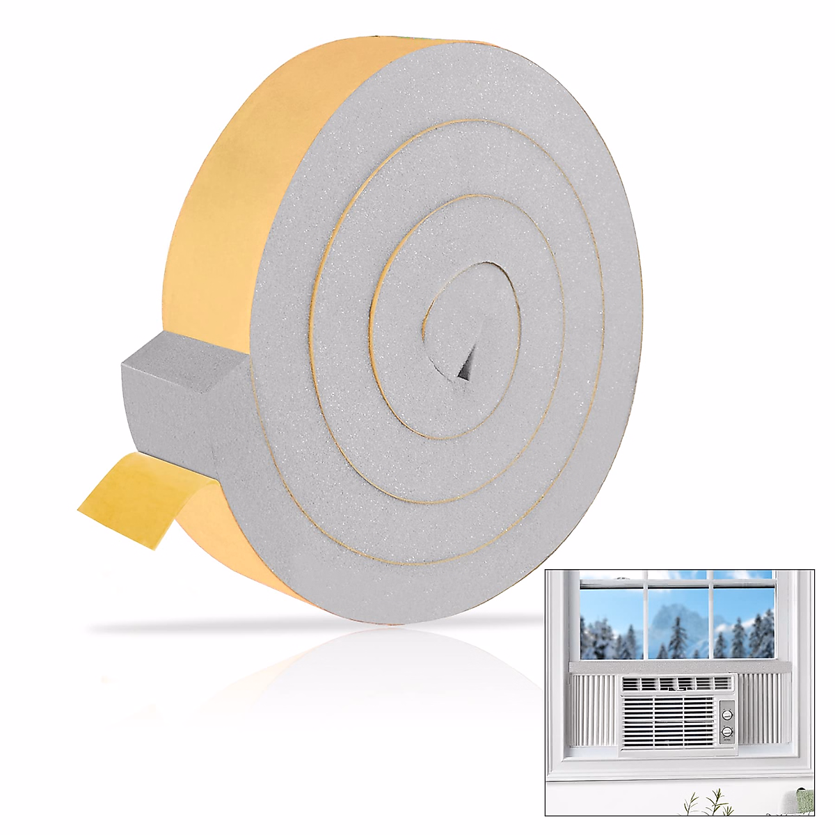 Powrocket Window Air Conditioner Insulation Foam Strip 2 x 1 Inch,High Resilience Window Seal Weather Stripping Tape with Adhesive,Window AC Installation Kit,6.5 Feet Long x 1 Roll