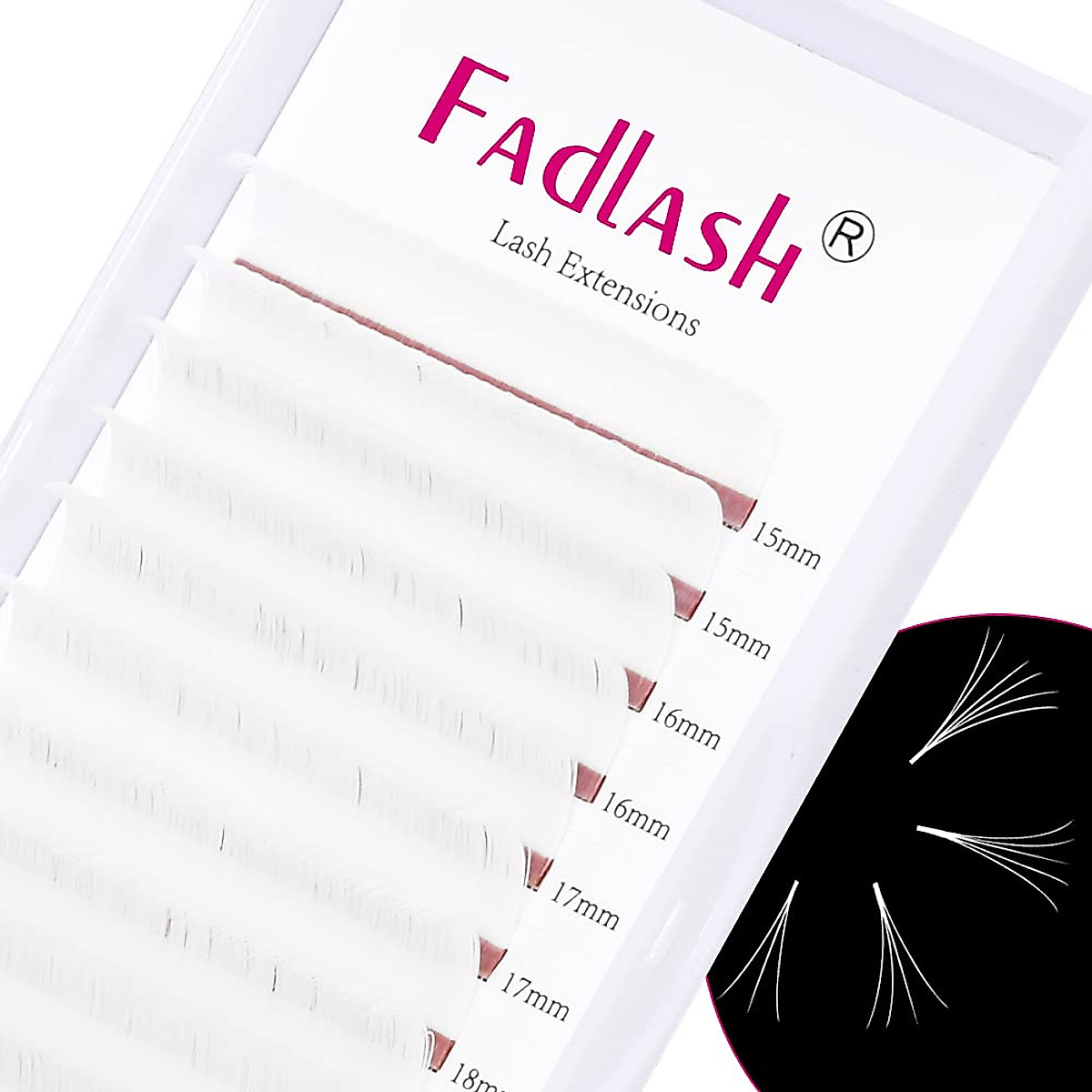 Eyelash Extension 0.07 Colored Easy Fan Lashes White D Curl Self Fanning Lashes Colored, Volume Lash Extensions (White 0.07D, 15-20mm)