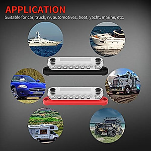 DaierTek 12V Power Distribution Block 2 x 1/4" (M6) Terminal Studs 12 x M4 (#8) Terminal Screws Battery Bus Bar Terminal Block Max 48V Positive & Negative Busbar for Automotive Car Boat