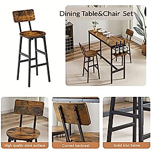Hosnnile Bar Table Set for 2 with Folding Wine Holder, Pub Bistro Dinning Table and Stools with Backrest, Counter Height Bar Table Set for Apartment, Kitchen, Small Space