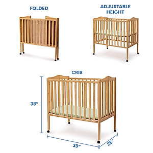 Delta Children Folding Portable Mini Baby Crib with 1.5-inch Mattress - Greenguard Gold Certified, Natural