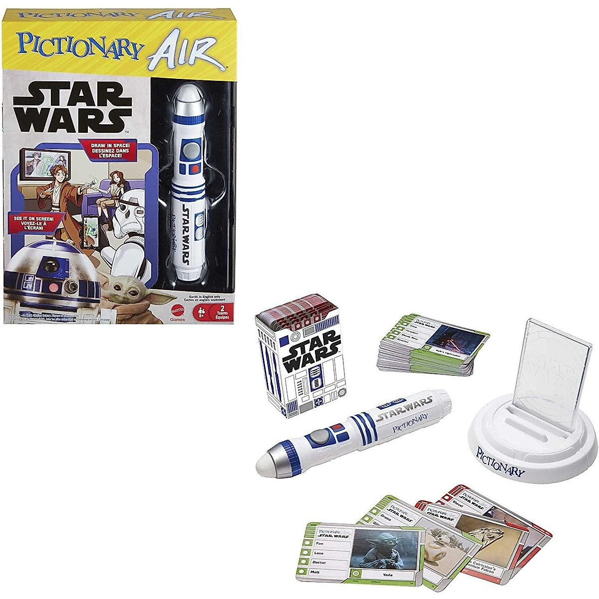 Pictionary Air Star Wars Family Drawing Game for Kids and Adults with R2-D2 Lightpen and Two Levels of Clues, HHM48