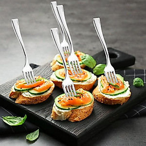 Kucoele 100 Pack Silver Mini Plastic Forks, 4 Inches Disposable Small Appetizer Forks Tiny Tasting Forks for Desserts, Strawberries, Charcuterie, Cake Pops, Cocktails, Fruits