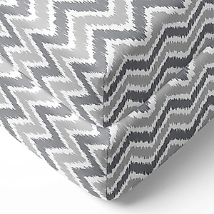 Bacati - 2 Pack Crib Fitted Sheets - Mix and Match Ikat Zigzag Chevron Soft Breathable 100% Cotton Percale Baby Sheets - Fits Standard 28 x 52 X 5 inches Crib & Toddler Mattresses (Grey)