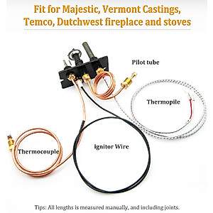 AUGSMIAR 10002265 Propane Gas Pilot Assembly, 10002265 LP 3 Way Pilot Replacement, Fit for Majestic, Temco, Vermont Castings Fireplace and Stoves