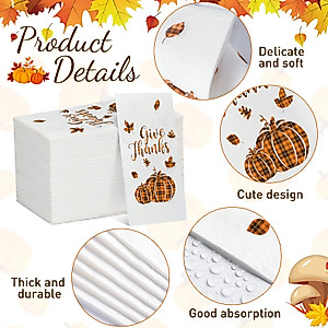 100 Pcs Disposable Thanksgiving Napkins Fall Leaves Paper Napkin Give Thanks Pumpkin Guest Towels for Autumn Harvest Fall Decoration, Home Kitchen Bathroom Dinners or Events Holiday Party Napkins