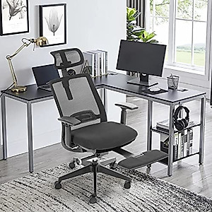 Home Office Desk Chair Ergonomic High Back Office Chair Mesh Office Chair Reclining Computer Chair Swivel Rolling Task Chair with Wheets, Coat Hanger and Adjustable Headrest Armrest, Grey