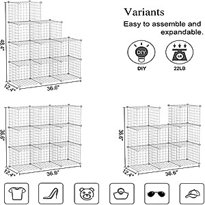 C&AHOME Wire Cube Storage, 9-Cube Organizer Metal, Wire C Grids Storage, Storage Bins Shelf, Modular Bookshelf, Closet Cabinet Ideal for Home, Living Room, Office 36.6”L x 12.4”W x 48.4”H White