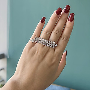 Mytys Silver Two Finger Rings for Women-Leaf Flower Statement Ring-Adjustable CZ Double Finger Ring-Open Cubic Zirconia Cocktail Ring (Initial Leaf Silver)