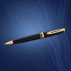 Waterman Expert Ballpoint Pen Black with golden trim Medium Tip Blue Ink Gift Box
