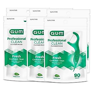 GUM - 70942302395 Professional Clean Flossers Extra Strong Flosser Pick, Fresh Mint, 90 Count (Pack of 6)