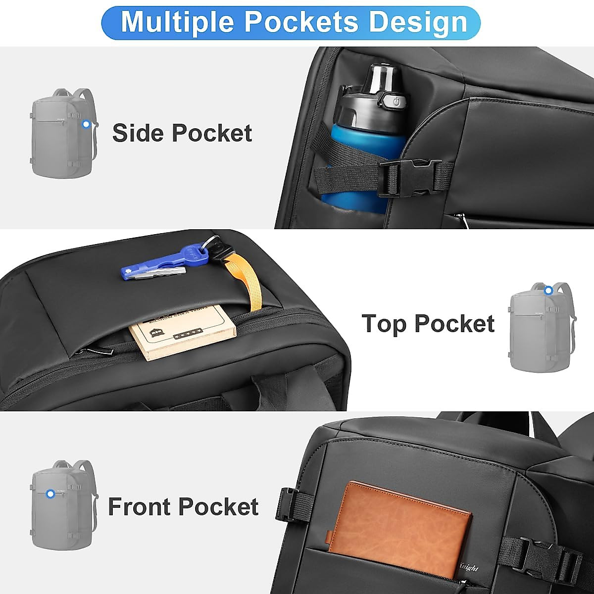 hk Travel Backpack for Men 40L,TSA Friendly Flight Approved Carry On Luggage Backpack,Personal Item Travel Bag,17.3 Inch Waterproof Business Laptop Backpack Weekender Bag with USB Charging Port