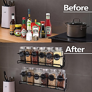 PNHYTUGY Spice Rack Wall Mount, 4 Pack Hanging Spice Rack with 24 Spice Jars, 180 Spice Labels, Whiteboard Marker & Funnel, Screw or Adhesive Spice Rack Organizer for Cabinet.Wall.Metal