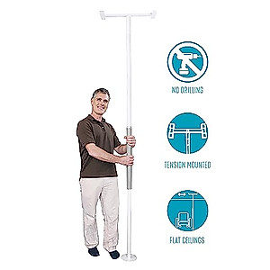 Stander Security Pole, Floor to Ceiling Transfer Pole, Elderly Grab Bar and Bathroom Rail with Padded Handle, Iceberg White