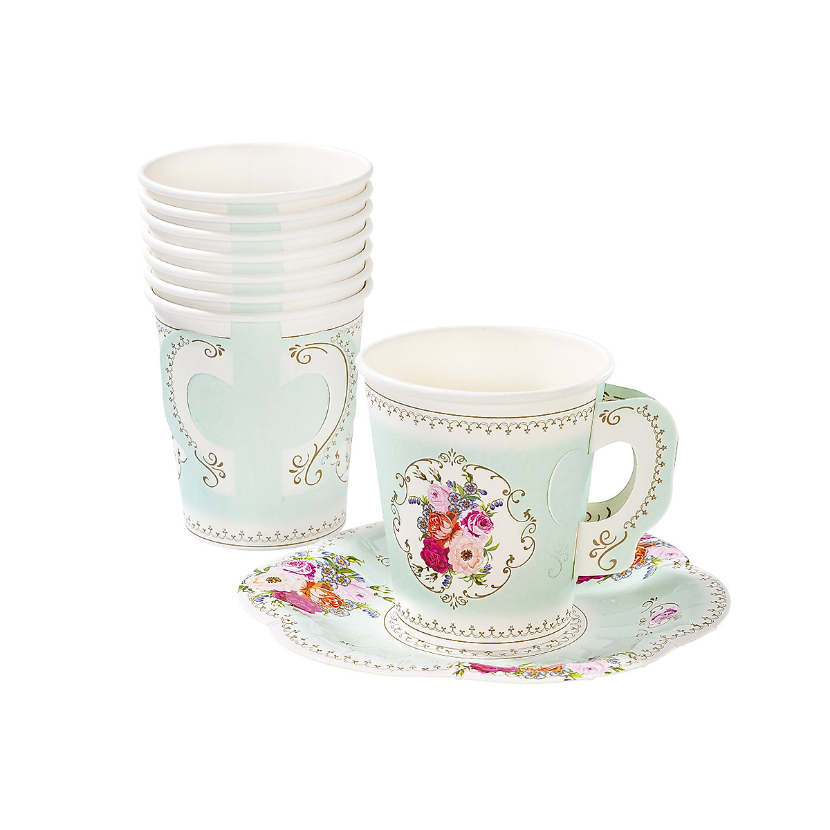 Talking Tables Truly Scrumptious Vintage Floral and Blossom Party Paper Tea Cups and Saucer Sets (12 Cups + 12 Saucers)