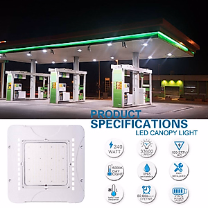 WAHADI LED Canopy Lights 240W 33600 Lumens 5000K Daylight White 850W HID/MH Equivalent,Die Cast Aluminum Waterproof IP65,Commercial Area & Outdoor Lighting,Ceiling Lighting Fixtures (5 Pack)