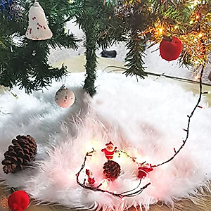 Bigomila Faux Fur Christmas Tree Skirt Snow White Xmas Tree Skirt Fluffy Christmas Tree Mat Plush Christmas Tree Skirt Decoration Xmas Trees Ornaments (35.4 inch)