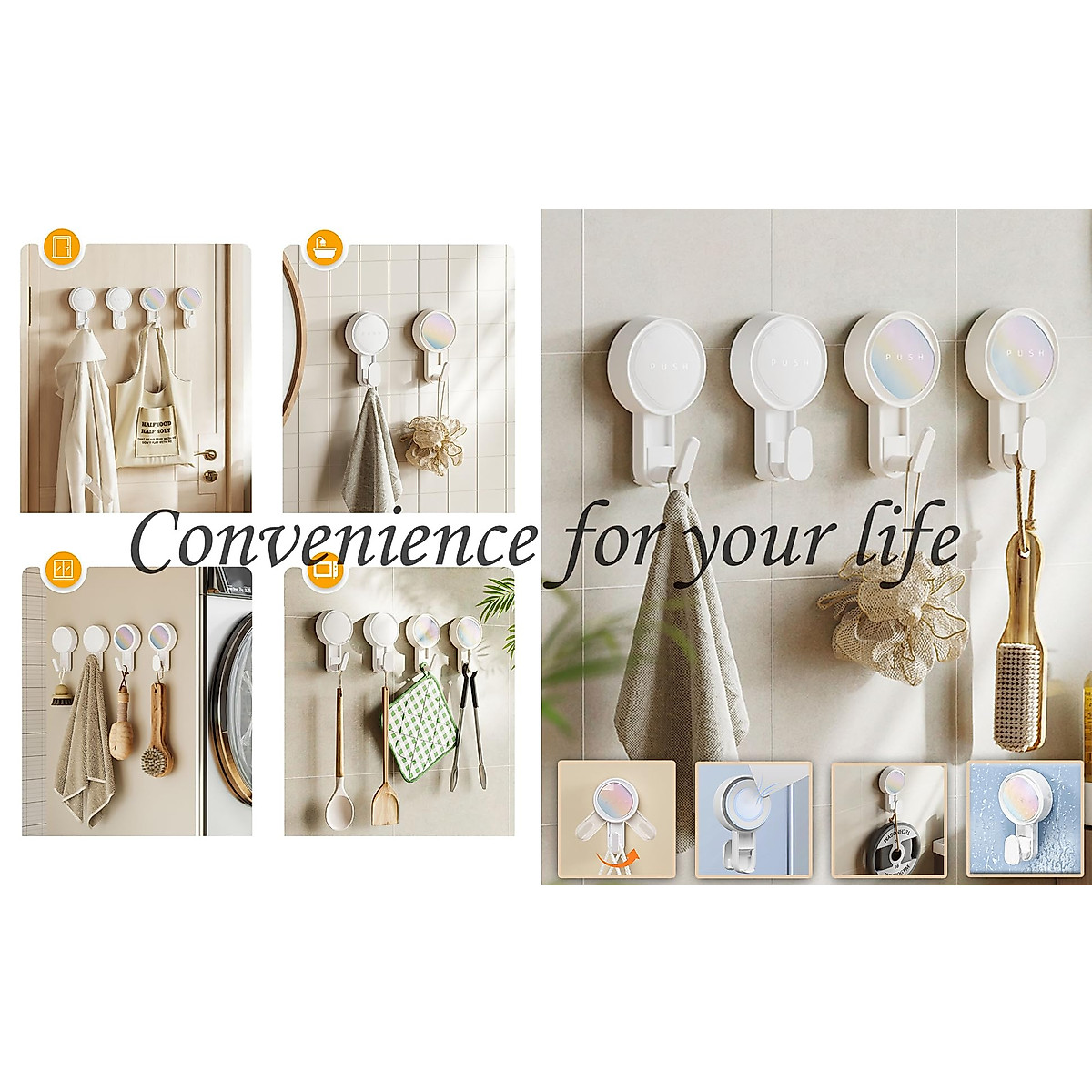 2PCS Suction Cup Hooks for Shower Hooks for Inside Shower, Removable Wall Hooks for Hanging Shower Suction Cup Hooks for Loofah, Robe, Towels, Glass Window, Shower Wall, Bathroom, Kitchen (Slim Hook)