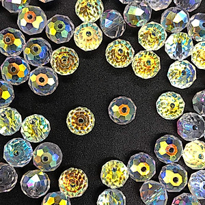 Dowarm 200 Pieces Briolette Crystal Glass Beads for Jewelry Making, 8MM Rondelle Crystal Beads for Crafts Wine Charms Wind Chimes Suncatchers, Briollete Rondelle Finding Spacer Beads (Crystal AB, 8MM)