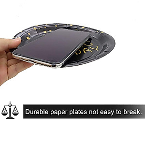 Pandecor Black and Gold Happy FING Birthday party supplies,50PCS Disposable Paper Plates 7 Inch Cake Plates for Adult Funny Birthday Party