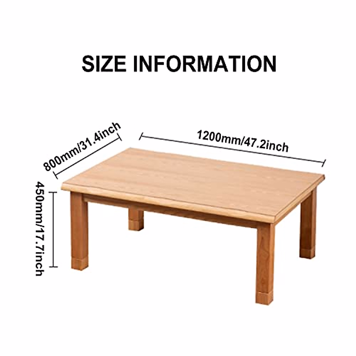 MCNUSS Kotatsu Heated Table, Japanese Folding Storage Tatami Coffee Table Thickened Furnace Winter Roasting Stove Heating Table Table+Quilt+Carpet+Heater,B