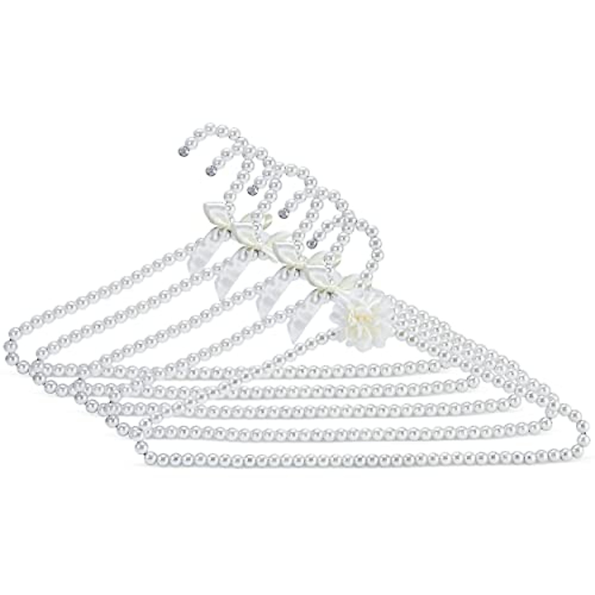 Pearl Hangers Strong Metal Heavy Duty Pack of 5 Elegant Clothes Hangers Beaded White Flower Ribbon Combination for Adults Men Women Kids Children