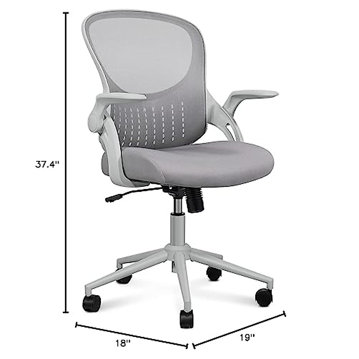 SMUG Home Office Ergonomic Desk Mesh Computer Modern Height Adjustable Swivel Chair with Lumbar Support/Flip-up Arms, Grey, 23.8D x 23.2W x 39.8H