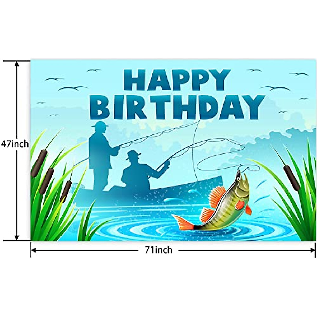 Gone Fishing Happy Birthday Banner Backdrop Fish Fisher Fisherman Theme Decor Decorations for 1st Birthday Party Baby Shower Retirement Party Fishing Party Supplies Favors Background