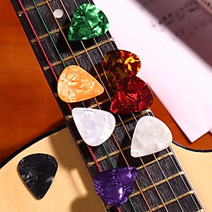 9 Sets of 6 Acoustic Guitar Strings Replacement Steel Guitar Strings (Gold, Brass, Multicolor) with 9 Pieces Celluloid Guitar Picks 3 Sizes for Electric Acoustic Guitar Beginners