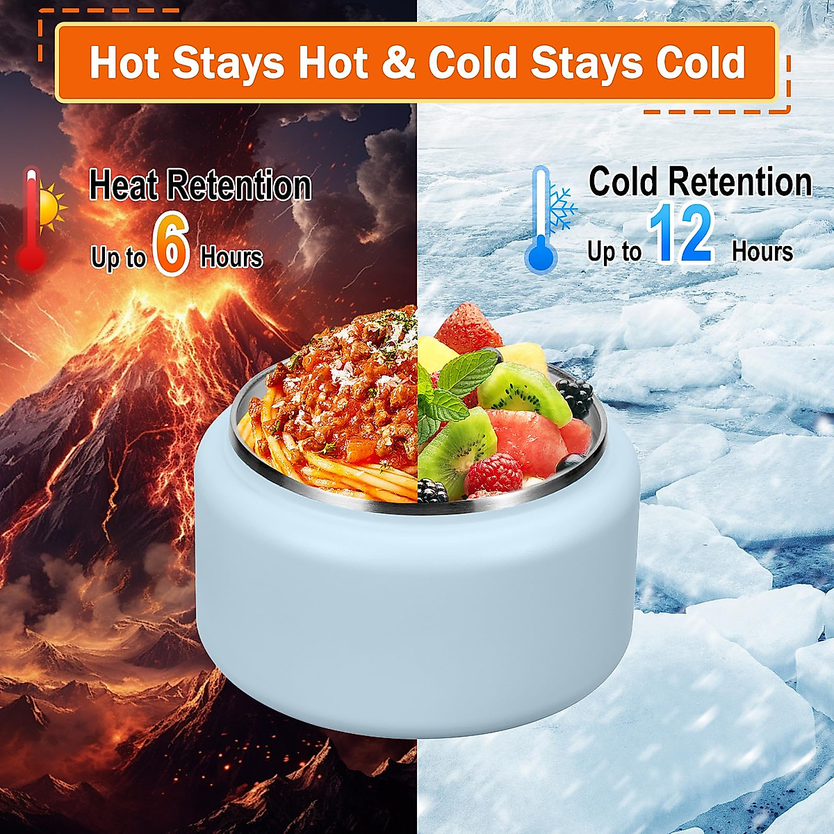 Reeple 2025 13.5oz Kids Soup Thermo for Hot Food Vacuum Insulated Food Jar with Buckle Lid, Stainless Steel Wide Mouth Leak Proof Lunch Container for School Picnic Travel, Blue