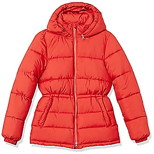 Amazon Essentials Women's Heavyweight Quilted Hooded Puffer Winter Jacket with Adjustable Waist, Red, X-Large