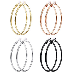 JOERICA Clip On Hoop Earrings for Women Silver Tone Gold Tone Rose Gold Tone Black Unpierced Hoop Earrings Non-pierced