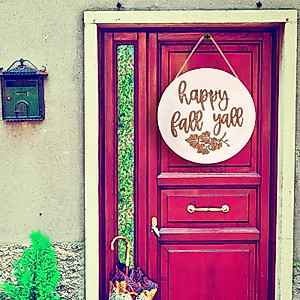 Hello Fall Wood Sign Thanksgiving Decorations Happy Fall Yall Welcome Sign for Front Door Round Wood Sign Hanging Welcome Sign for Farmhouse Porch Rustic Home Sign Decorations (Maple Leaf)