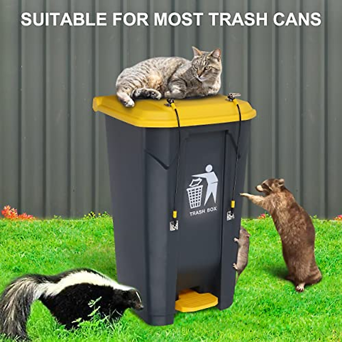 EDICHI Trash Can Lid Lock, Metal Outdoor Bear Proof Trash Can Lock – Universal Fit, Durable Nylon Coated Wire Rope, Trash Can Locks for Animals, Raccoons, Squirrels, Dogs – 2 Pack