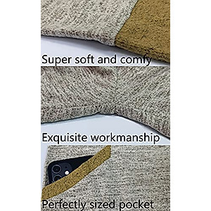 GADEWAKE Womens Casual Color Block Long Sleeve Round Neck Pocket T Shirts Blouses Sweatshirts Tops Khaki