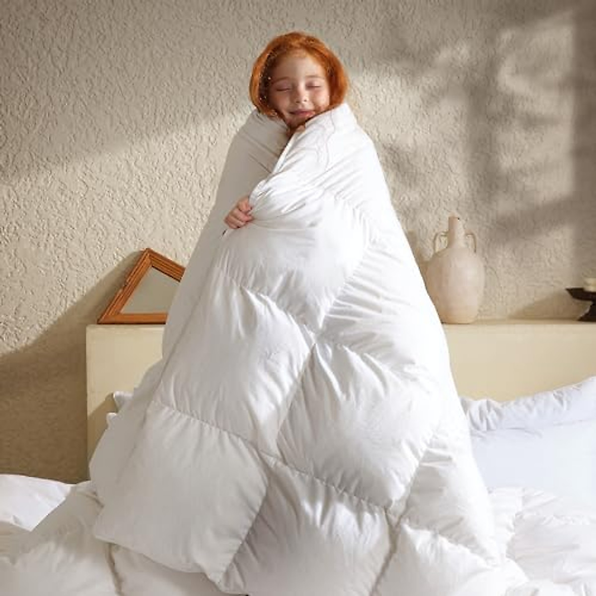 BHZ California King Down Comforter, Duvet Insert Feather Down Comforter All Seasons, Medium Warm Luxury Soft 100% Cotton Cover with Corner Tabs (104x96 Inches, White)