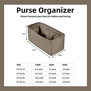 DGAZ Purse Organizer Insert，Silk Bag Organizer，Luxury Handbag & Tote Shaper Fits Lindy 19/26/30/34 Bags（Etoupe grey，LD26）