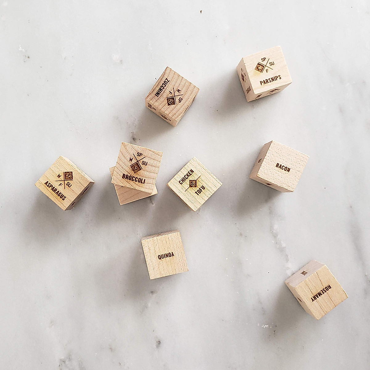 Foodie Dice® No. 1 Seasonal Dinners (pouch) - Classic Edition // Laser engraved wood dice for cooking inspiration/Foodie gift, Christmas gift, Stocking Stuffer, gifts for women