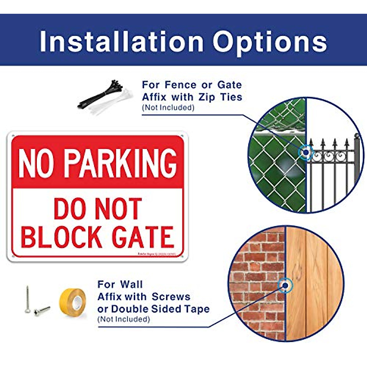 (2 pack) Faittoo No Parking Do Not Block Gate Sign, 10 x 7 Inches rectangle, .040 Rust Free Aluminum, UV Protected and Waterproof, Weather Resistant, Durable Ink, Easy to Mount
