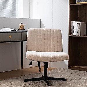 ESTRUCO Armless Wide Office Chair Fabric Padded Desk Chair No Wheels Task Vanity Chair Swivel Home Office Desk Chair 120°Rocking Mid Back Computer Chair for Make Up (Textile-Beige)