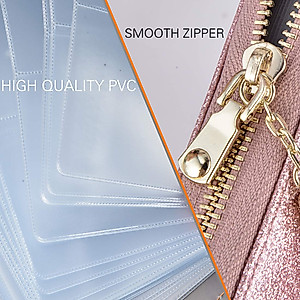 Easyoulife Womens Credit Card Holder Wallet Zip Leather Card Case RFID Blocking (Glitter Light Purple)