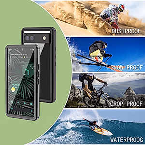 DINGXIN Google Pixel 6a Case Waterproof IP68 Certified Dustproof Shockproof Built-in Screen Protector Full Body Case for Pixel 6a 2022 Black