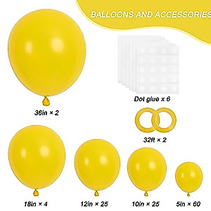 RUBFAC 116pcs Yellow Balloons Different Sizes Pack of 36 18 12 10 5 Inch for Garland Arch Extra Large Balloons for Birthday Graduation Wedding Party Decoration