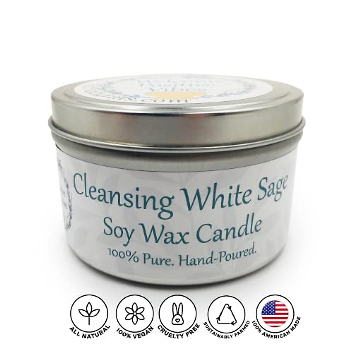 Alternative Imaginations White Sage Candle - All Natural Essential Oil Soy Wax Tin Candle - Aromatherapy Smudging Votive Made with Pure Salvia Blanca (White Sage) Oil - (6oz)